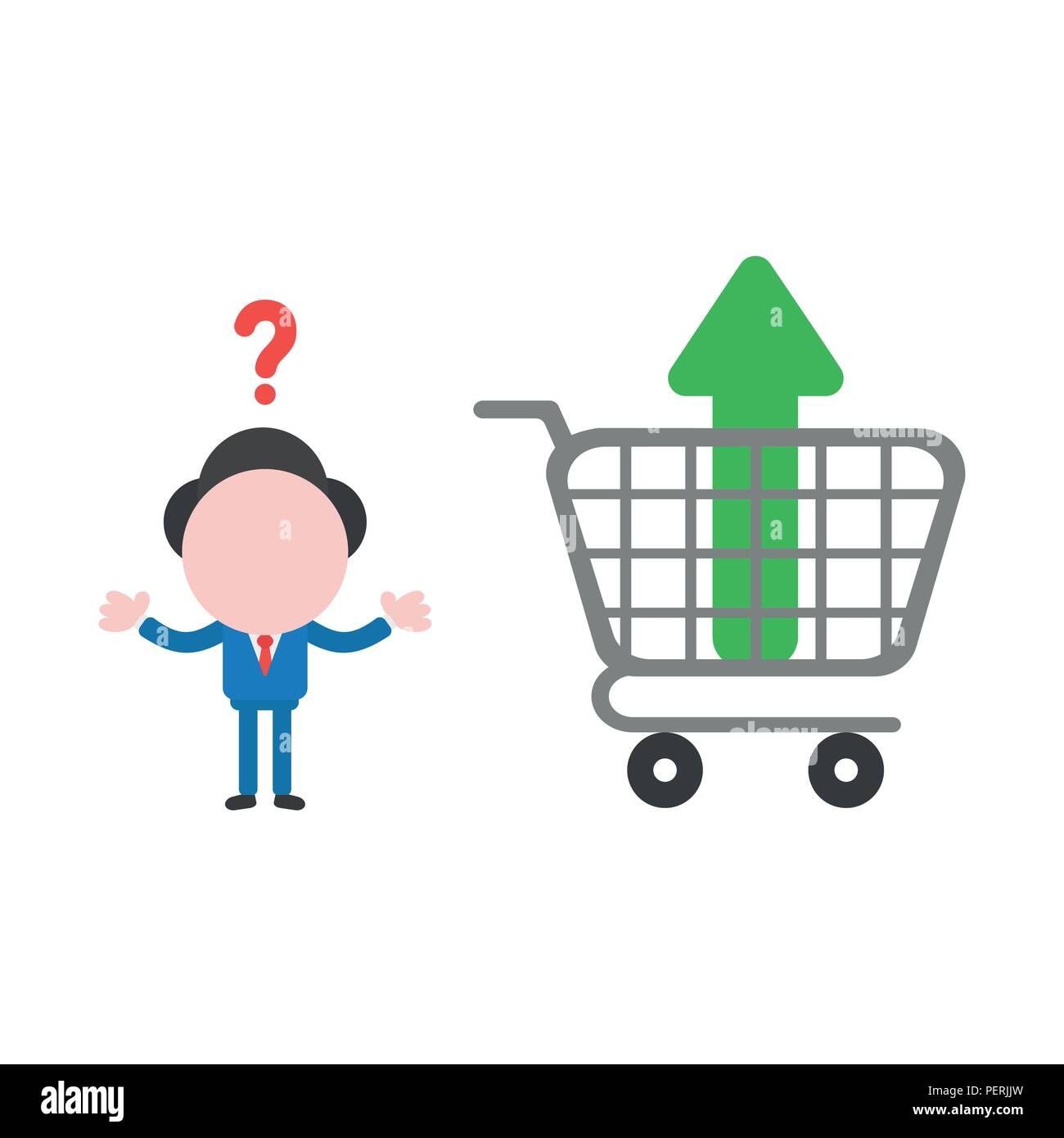 Vector illustration confused businessman character with arrow moving up ...