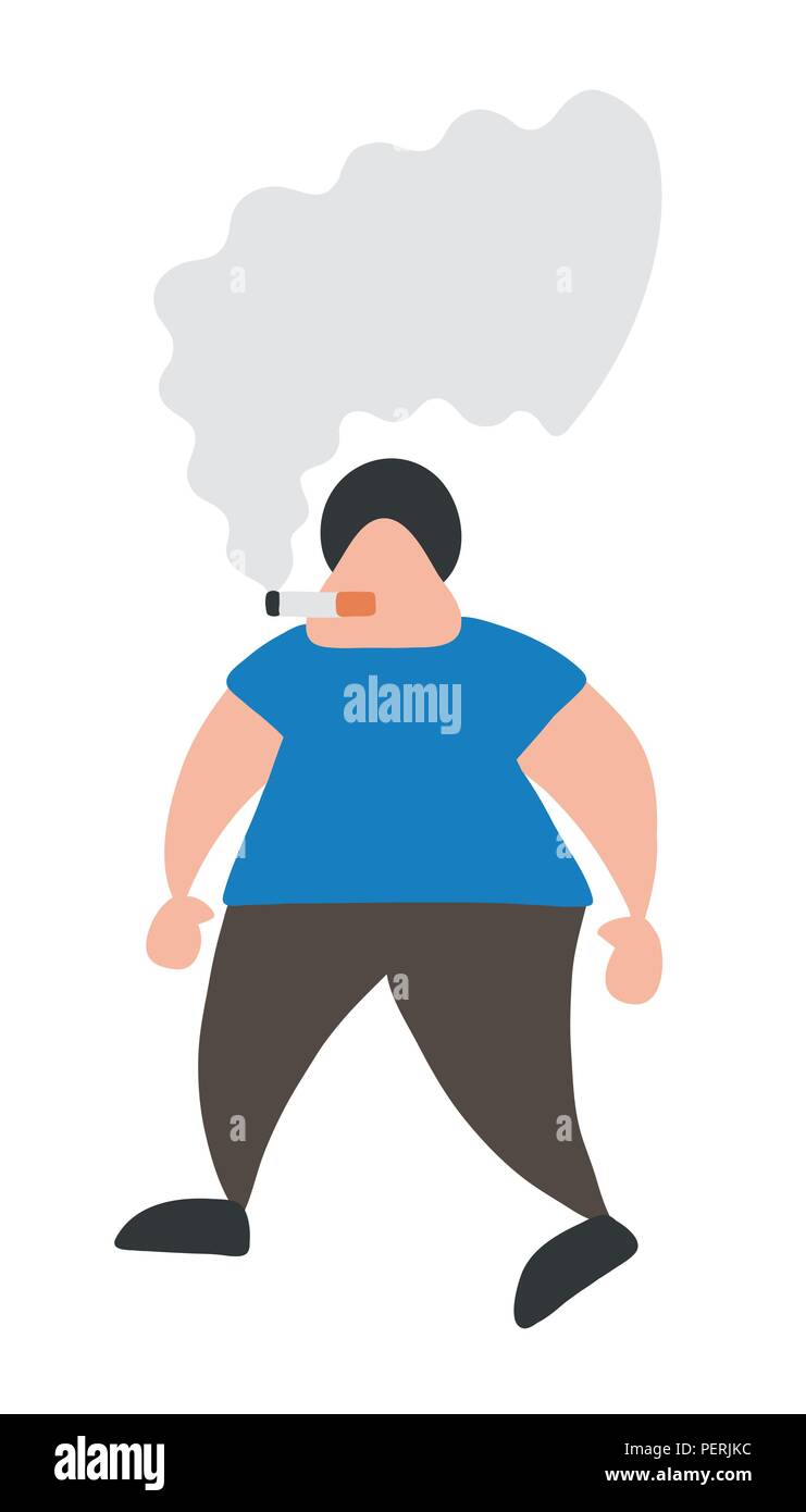 Vector illustration cartoon man character walking and smoking cigarette ...