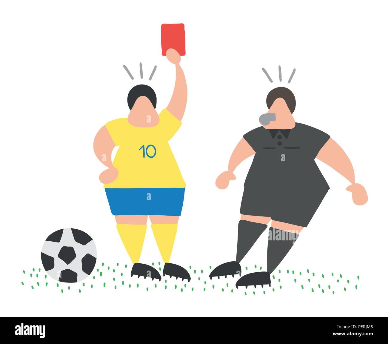 Vector illustration cartoon soccer player man showing red card to ...