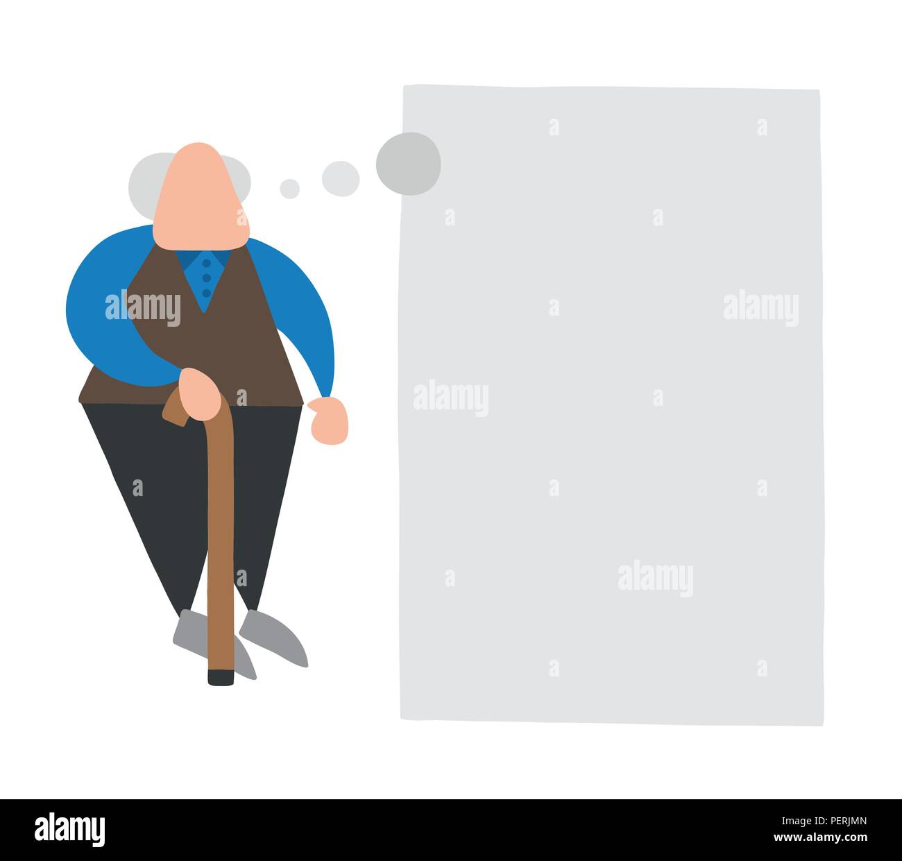 Vector illustration cartoon old man standing with wooden walking stick ...