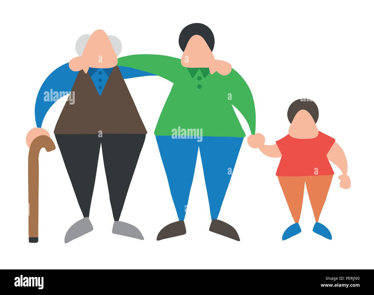 Vector illustration cartoon old man standing with walking stick ...
