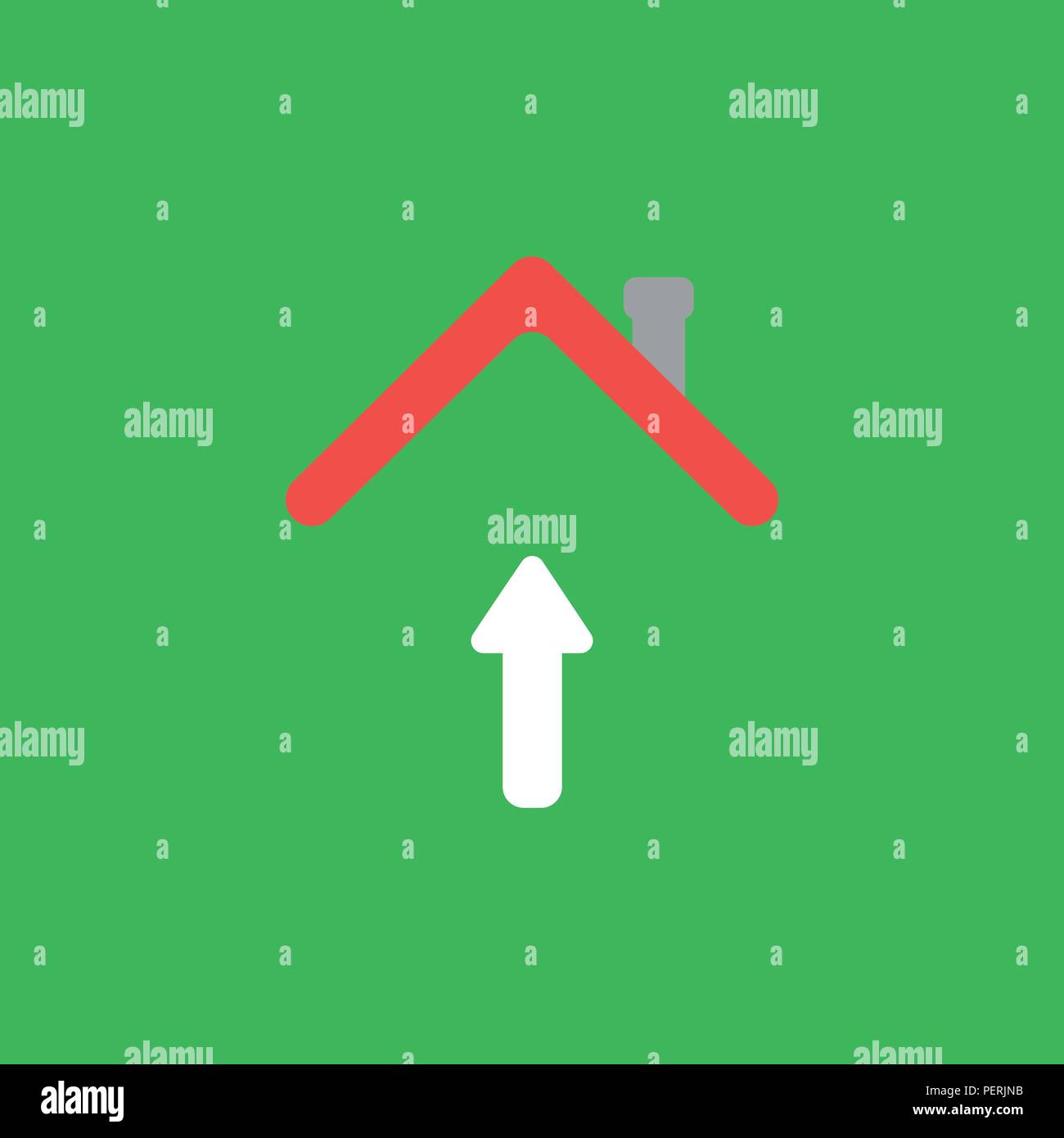 Flat vector icon concept of arrow moving up under house roof on green ...