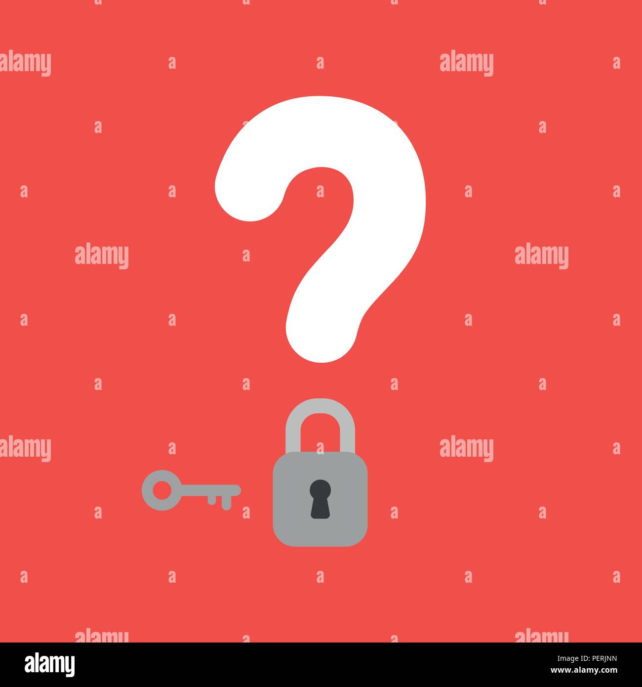 Flat vector icon concept of question mark with closed padlock and key ...