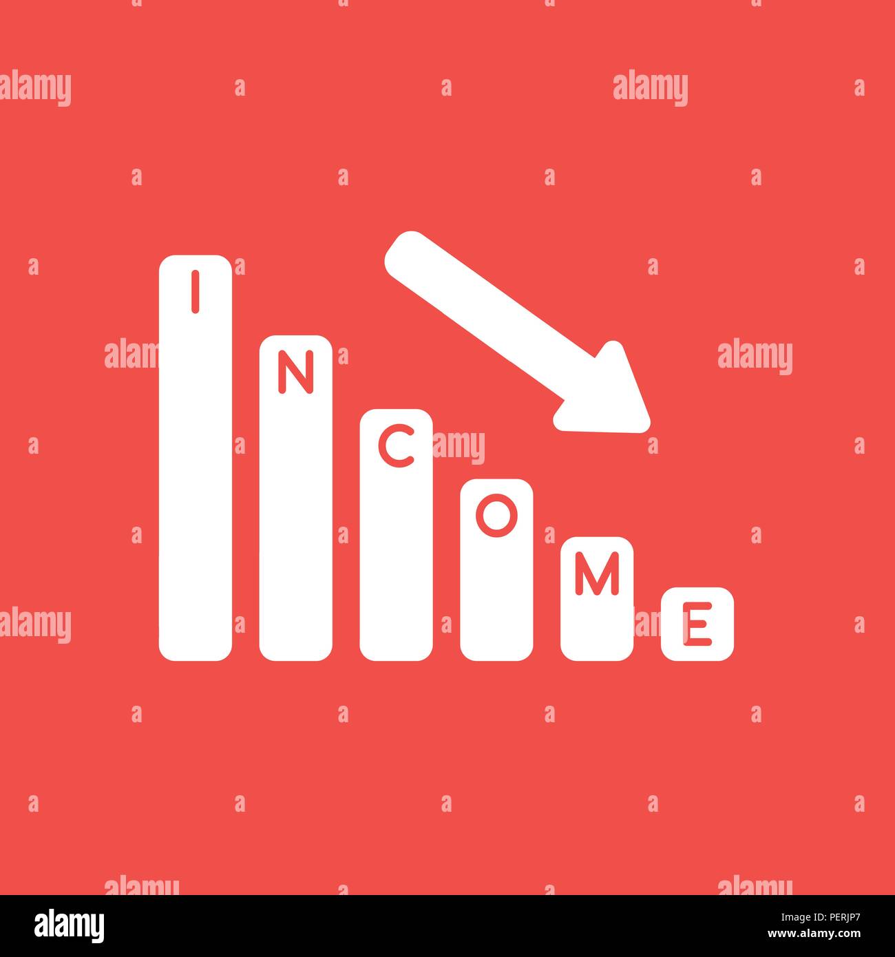 Flat vector icon concept of income sales bar graph arrow moving down on ...