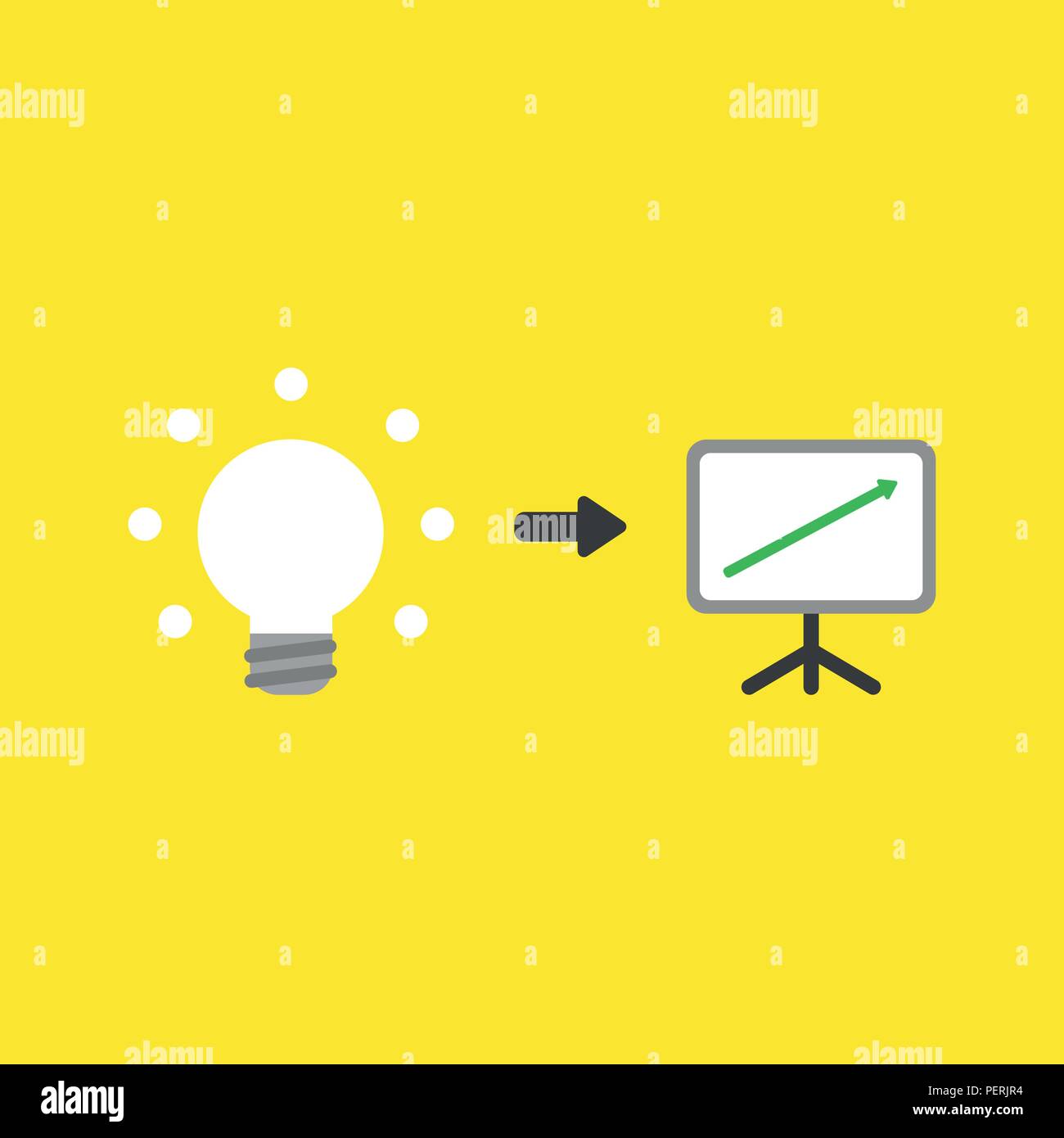 Flat vector icon concept of glowing light bulb with sales chart arrow ...