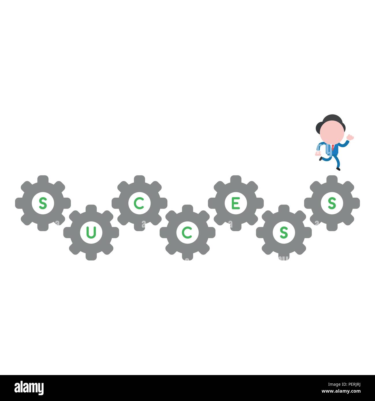 Vector illustration businessman character running on success gears ...