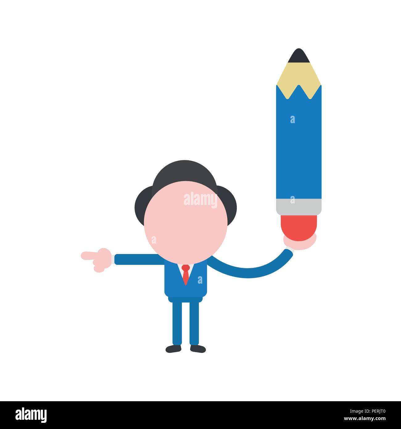 Vector illustration businessman character holding pencil and pointing ...