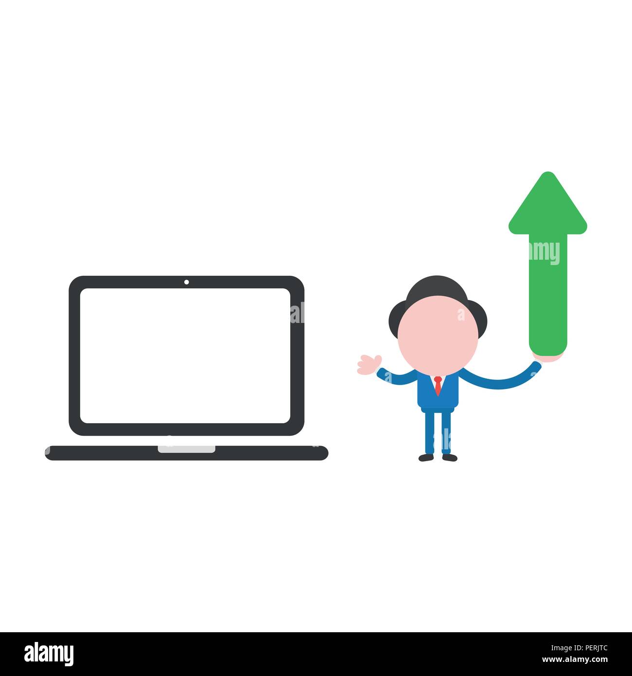 Vector illustration businessman character with laptop computer and ...
