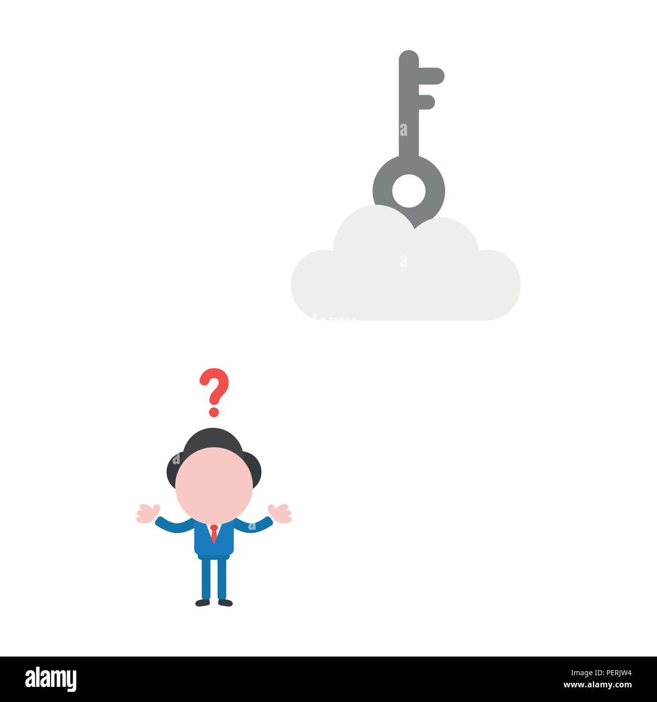 Vector illustration confused businessman character with key on cloud ...