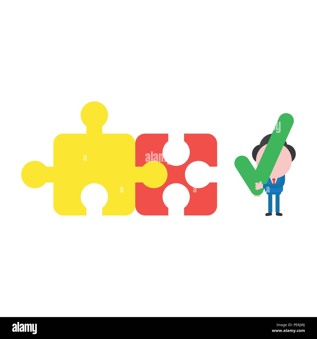 Vector illustration businessman character with two connected jigsaw ...