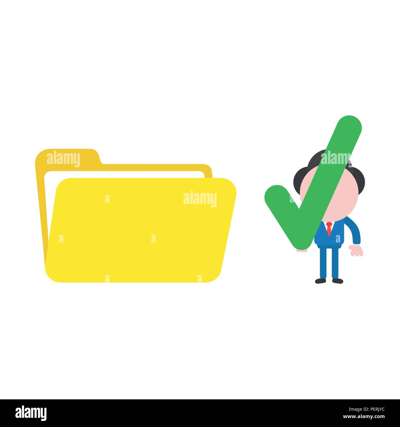 Vector illustration businessman character holding check mark to open ...