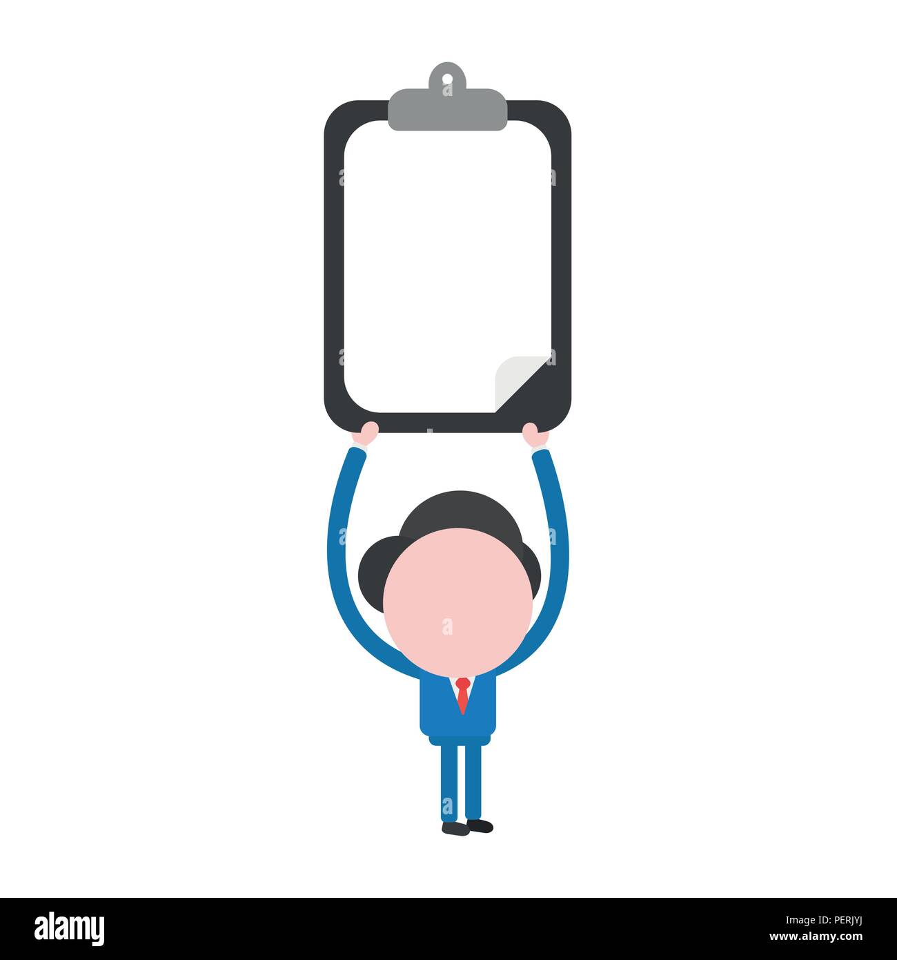 Vector illustration businessman character holding up clipboard with ...