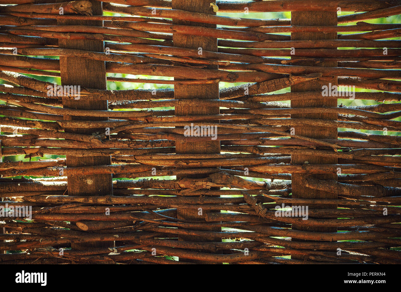 Texture of an old wooden handcrafted fence Stock Photo - Alamy