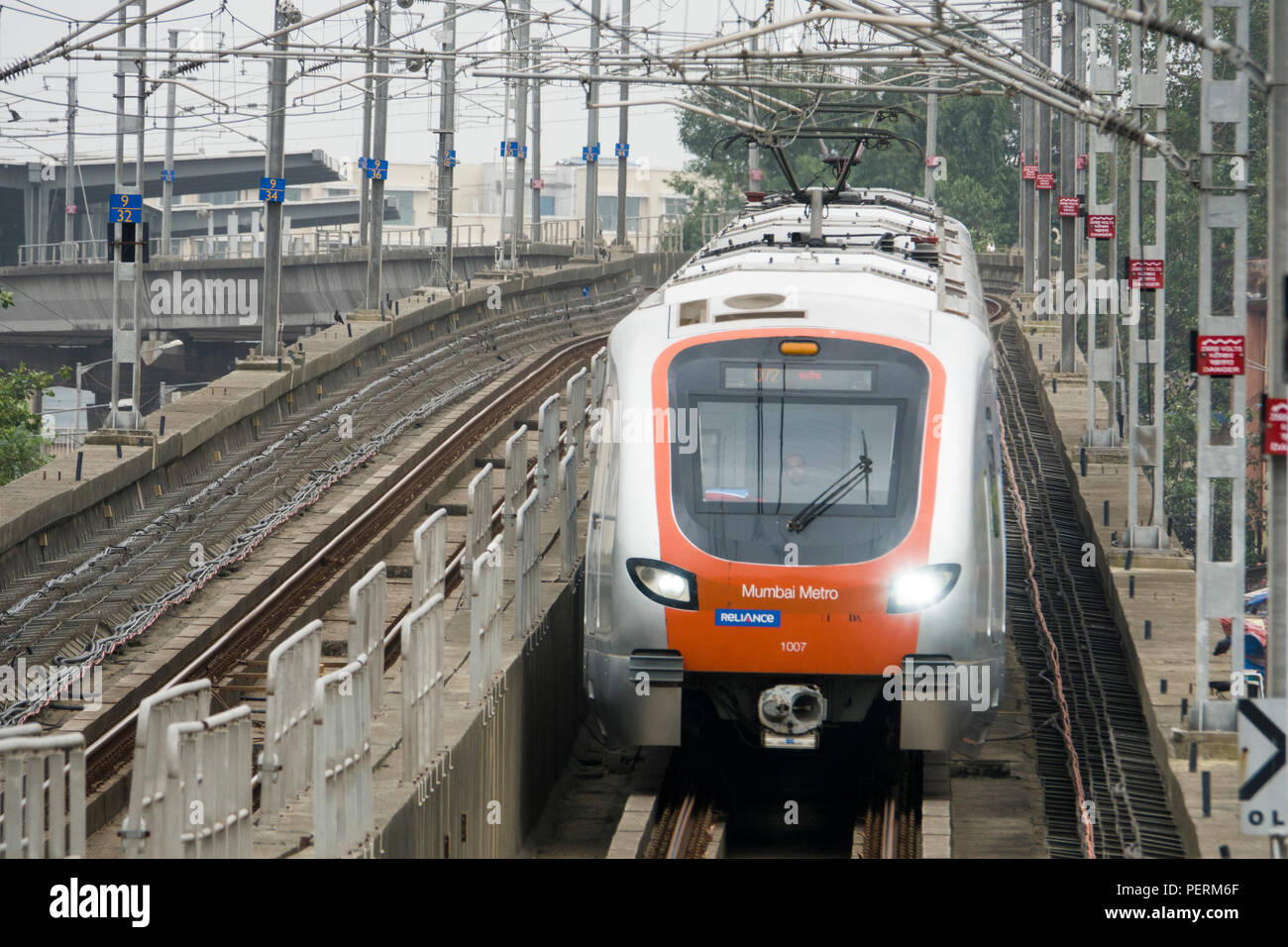 Mumbai metro train at Asalpha, Mumbai, India Stock Photo - Alamy