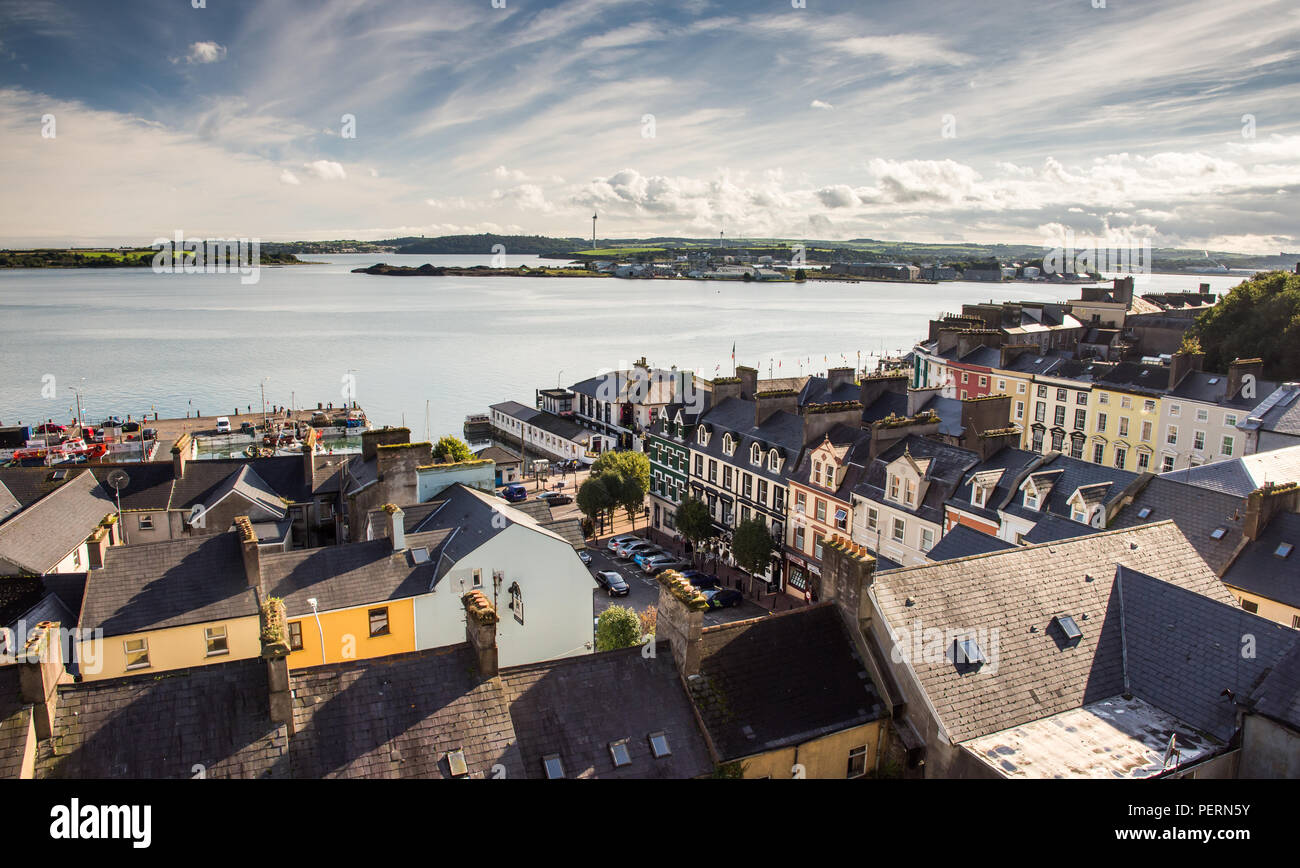 Terraced streets of colourful houses in the small tourist city of Cobh ...