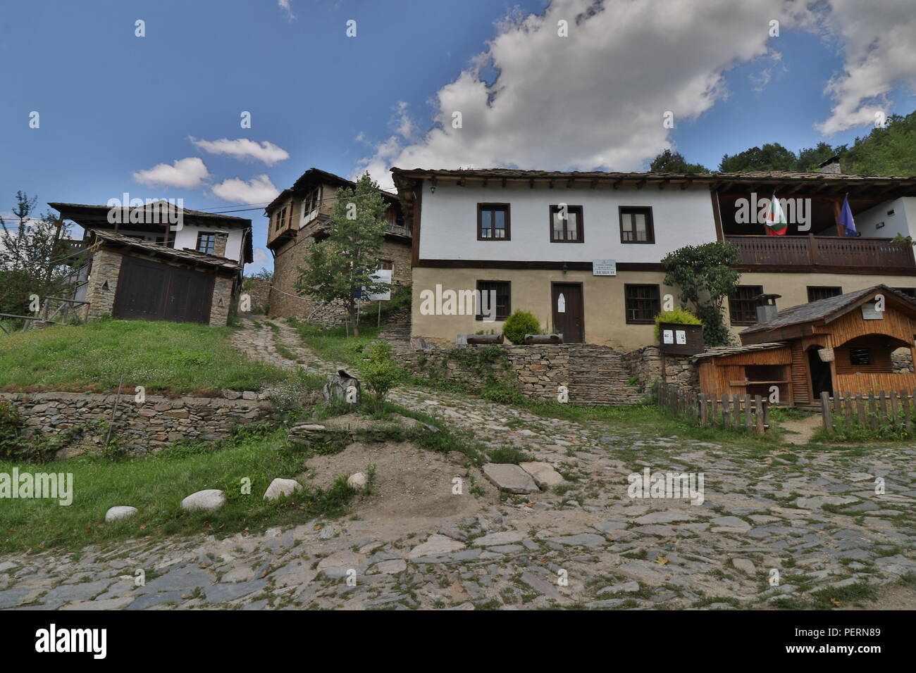 Stone house with stone fence in the Village of Leshten. Historical ...