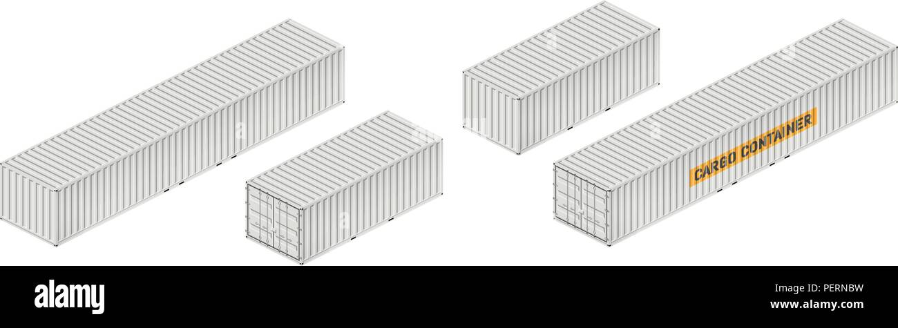 Cargo container vector mockup on white background with side, front ...