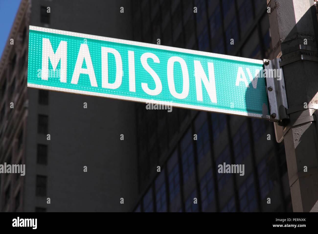 New York City, United States - famous Madison Avenue sign in Manhattan ...