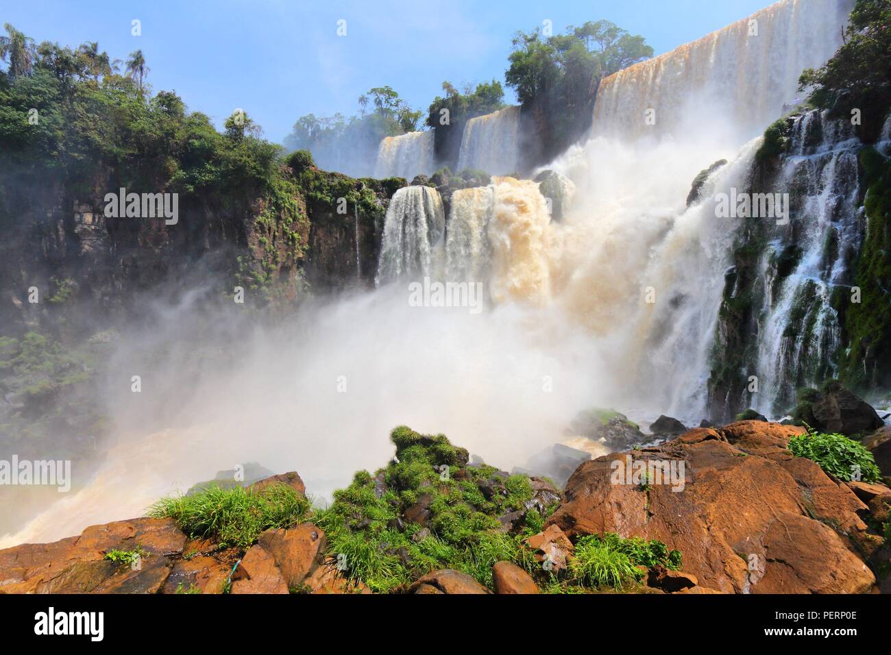 Iguazu Falls - waterfalls on Brazil and Argentina border. National park ...
