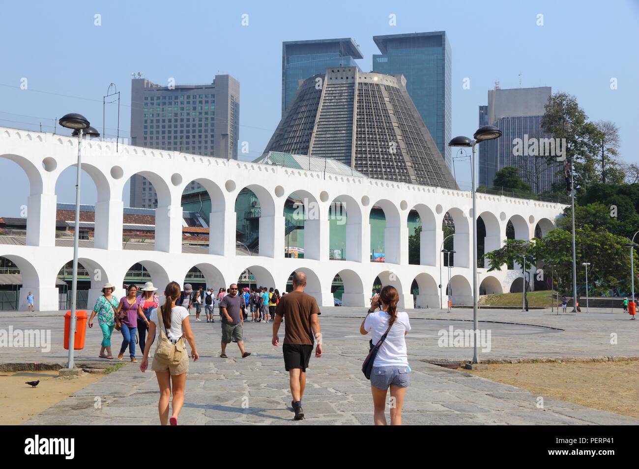 RIO DE JANEIRO, BRAZIL - OCTOBER 19, 2014: People visit Lapa ...
