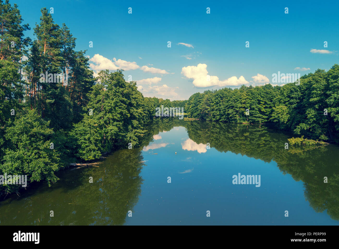 Aerial view calm forest stream hi-res stock photography and images - Alamy