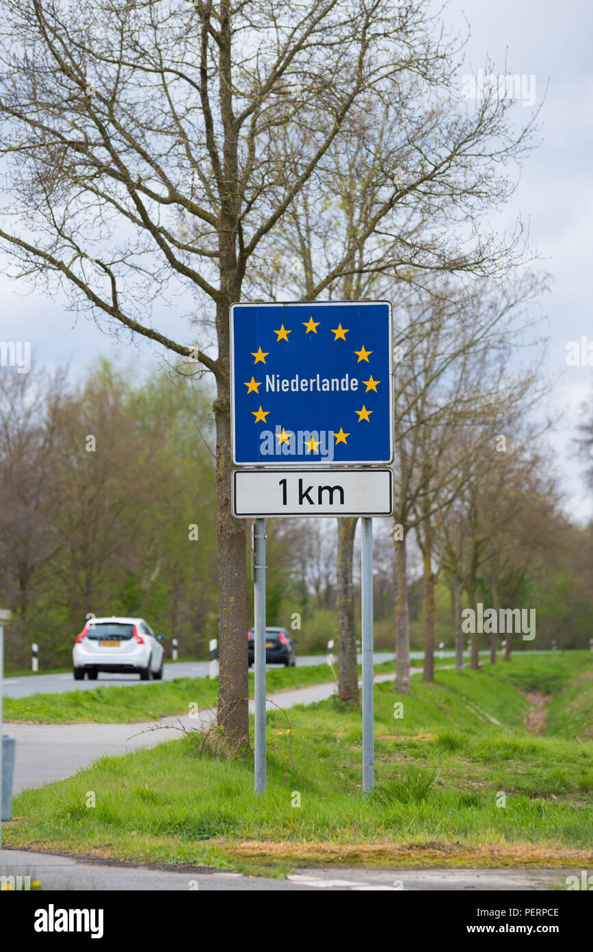 official blue eu sign with the name of the netherlands when crossing ...