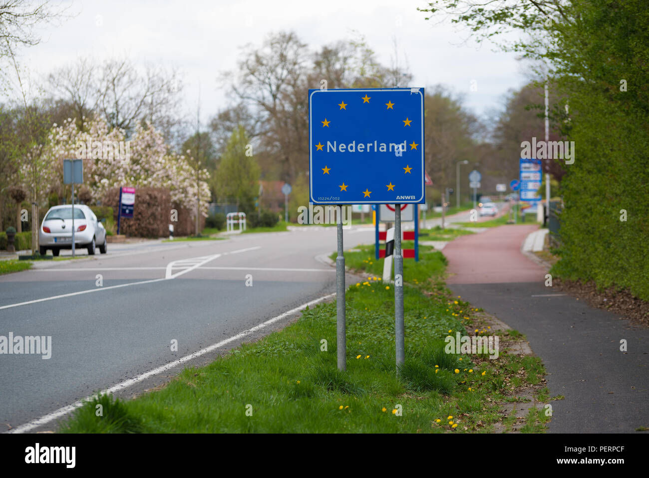 official blue eu sign with the name of the netherlands when crossing ...