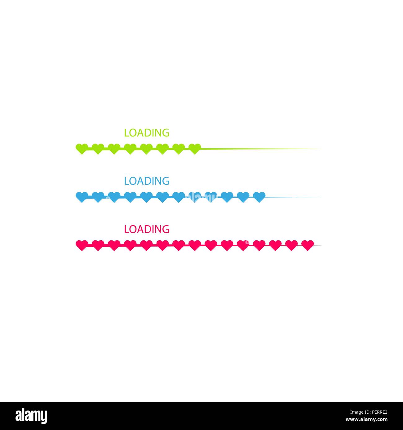 Progress status bar icon. Love loading collection. White heart. Funny happy valentines day ...