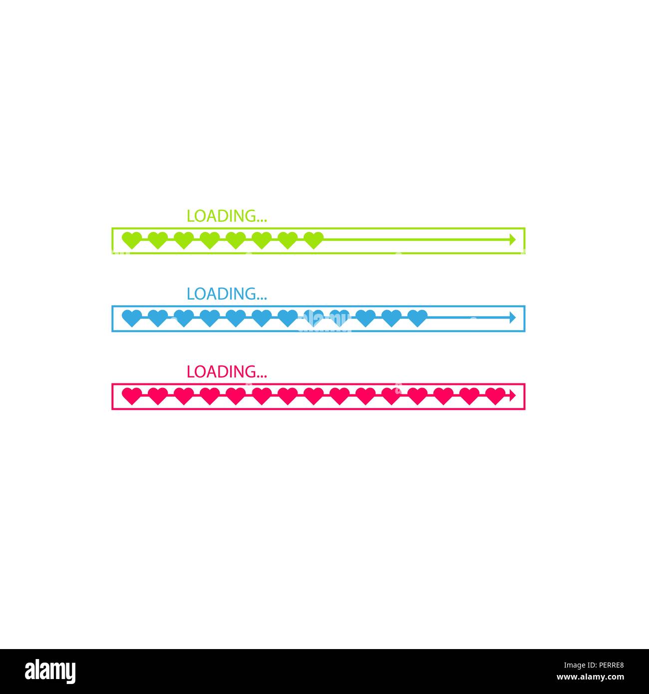 Progress status bar icon. Love loading collection. White heart. Funny happy valentines day ...
