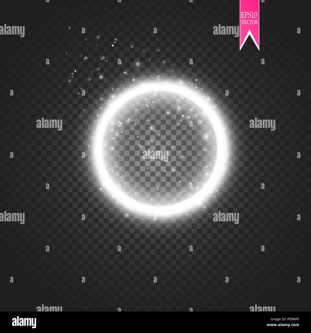 Vector light ring. Round shiny frame with lights dust trail particles isolated on transparent ...