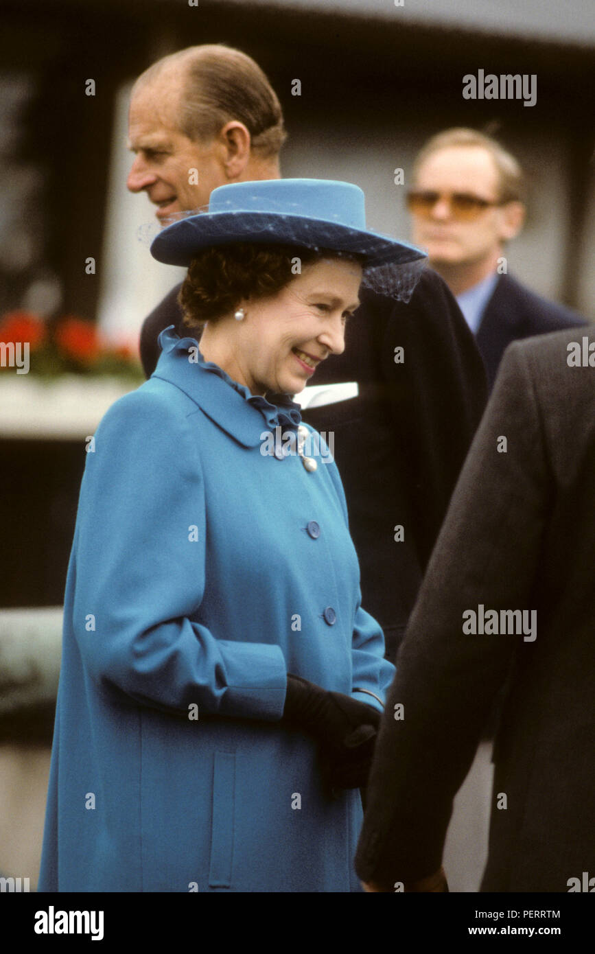 QUEEN ELISABETH II England with Prince Philip outside museum of warship ...