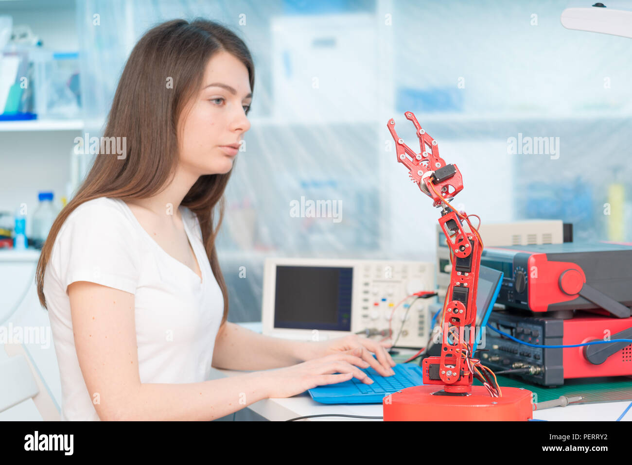 Student girl in robotics class Stock Photo - Alamy