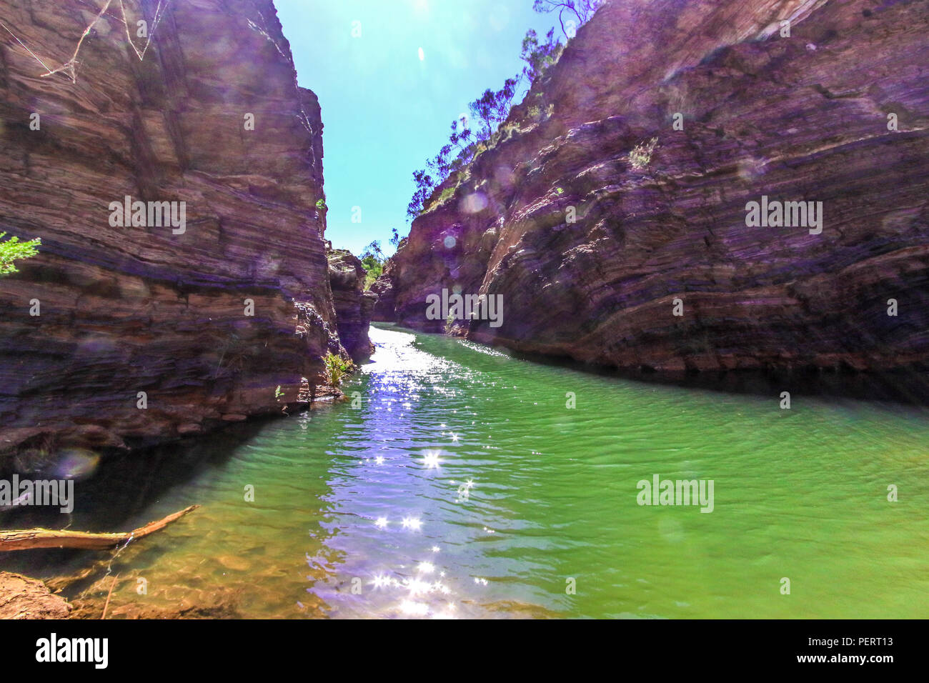 Outback gorge with red rock and trees Stock Photo - Alamy