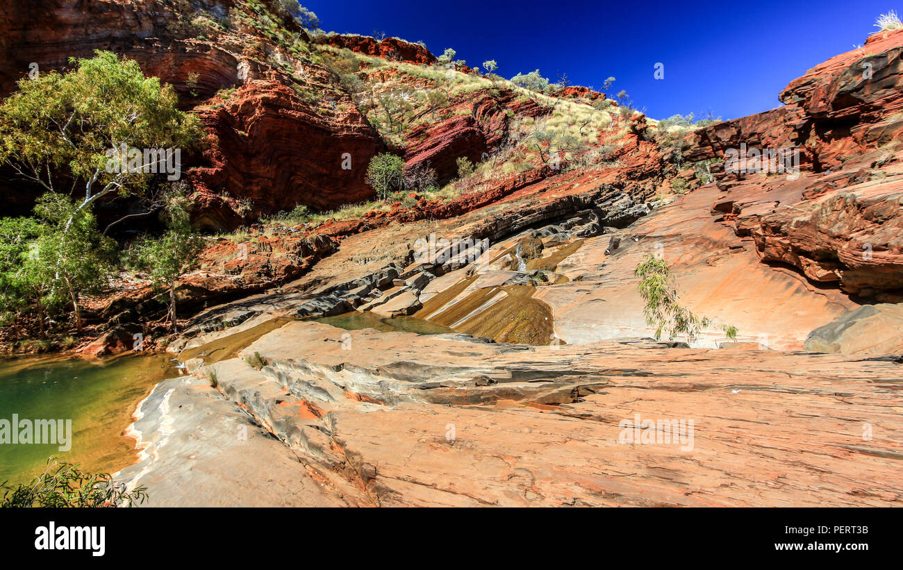 Outback gorge with red rock and trees Stock Photo - Alamy