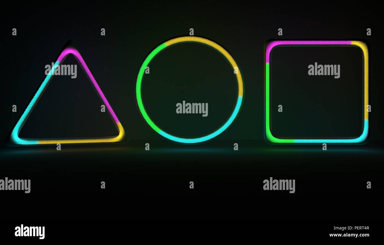 Neon shapes with gas noice inside. 3D illustration gas tubes with ...