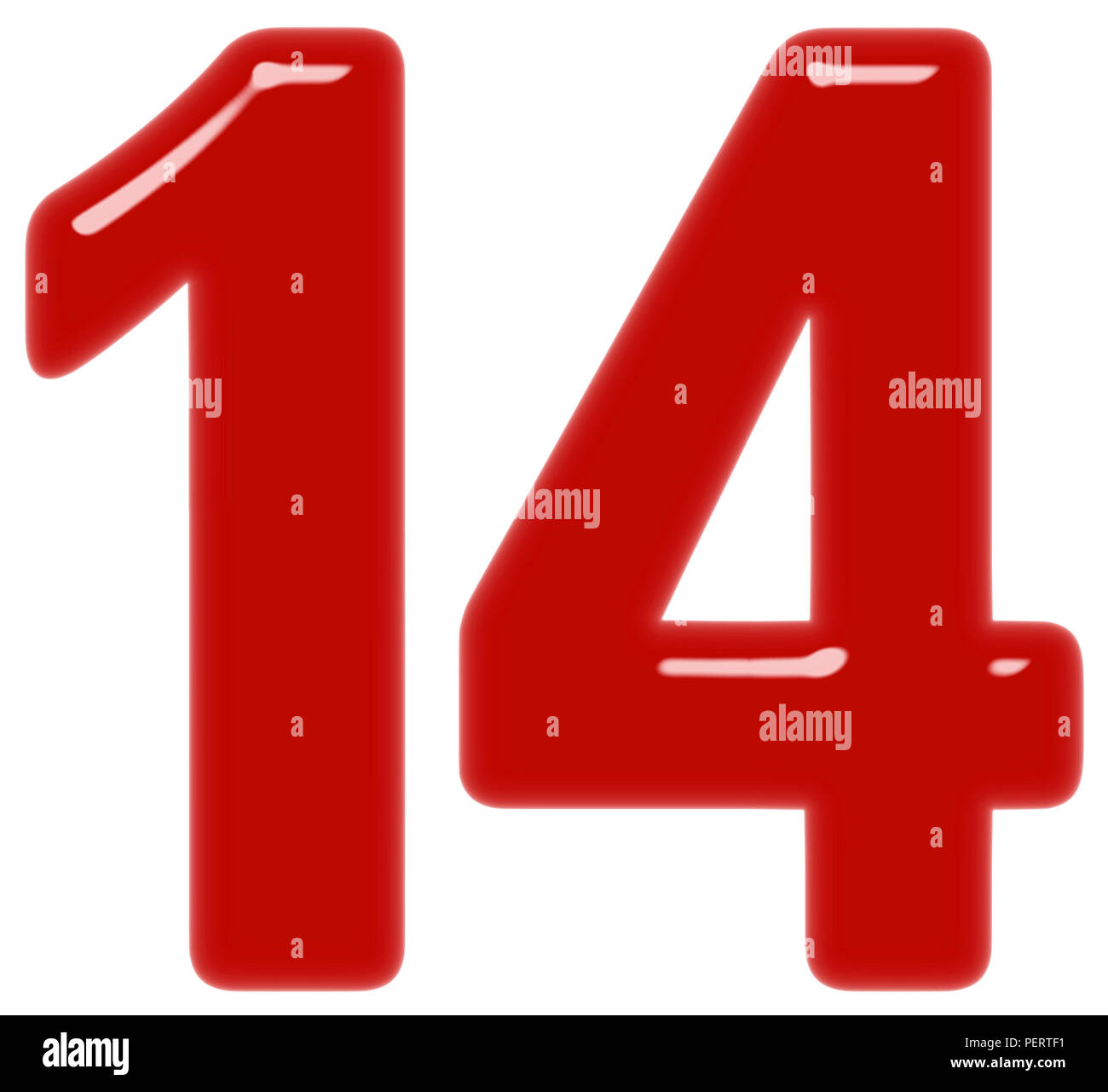 Numeral 14, fourteen, isolated on white background, 3d render Stock ...