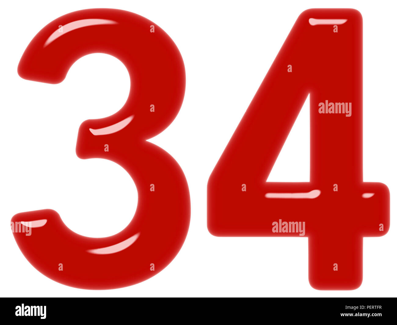 Numeral 34, thirty four, isolated on white background, 3d render Stock ...