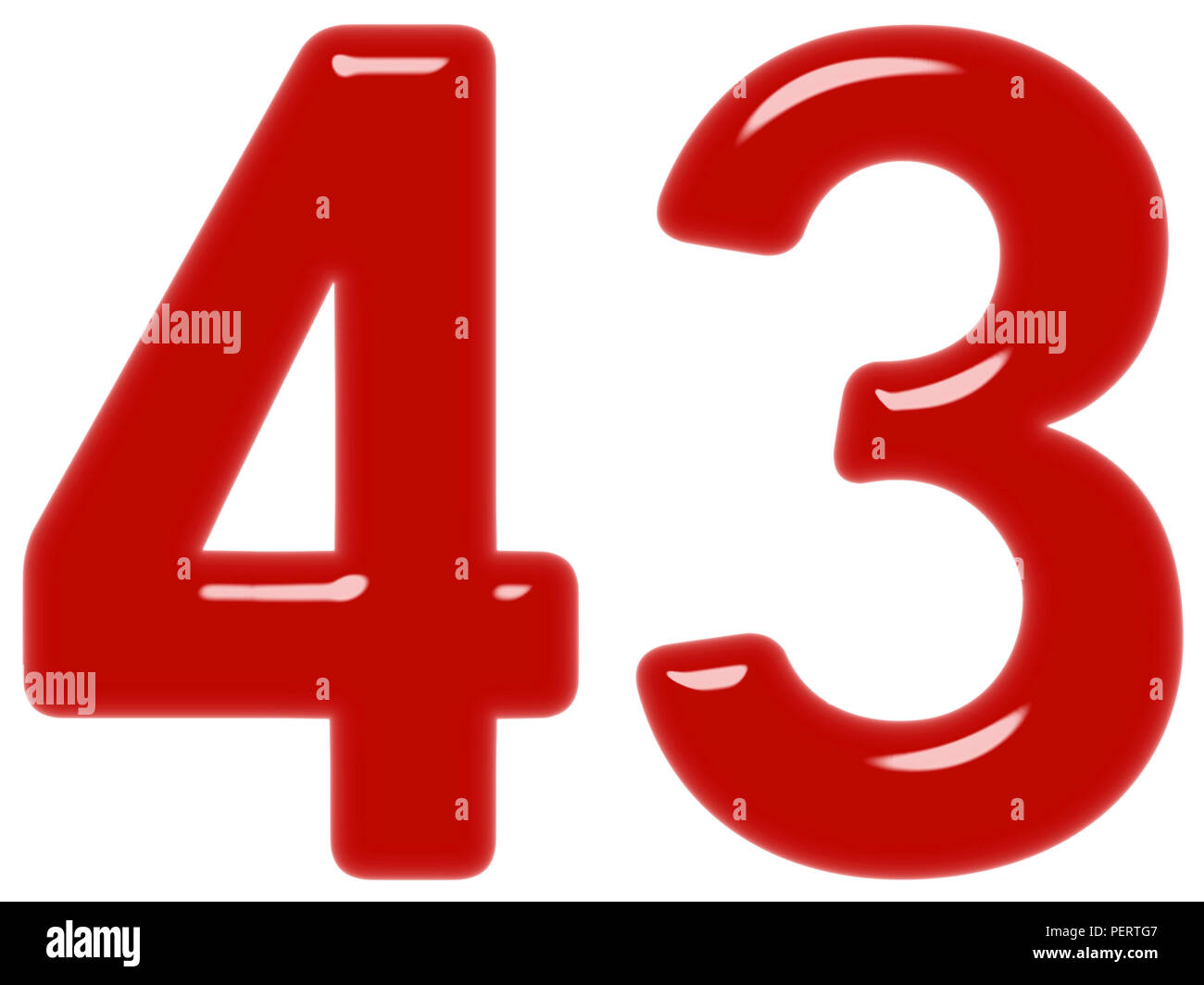 Numeral 43, forty three, isolated on white background, 3d render Stock ...