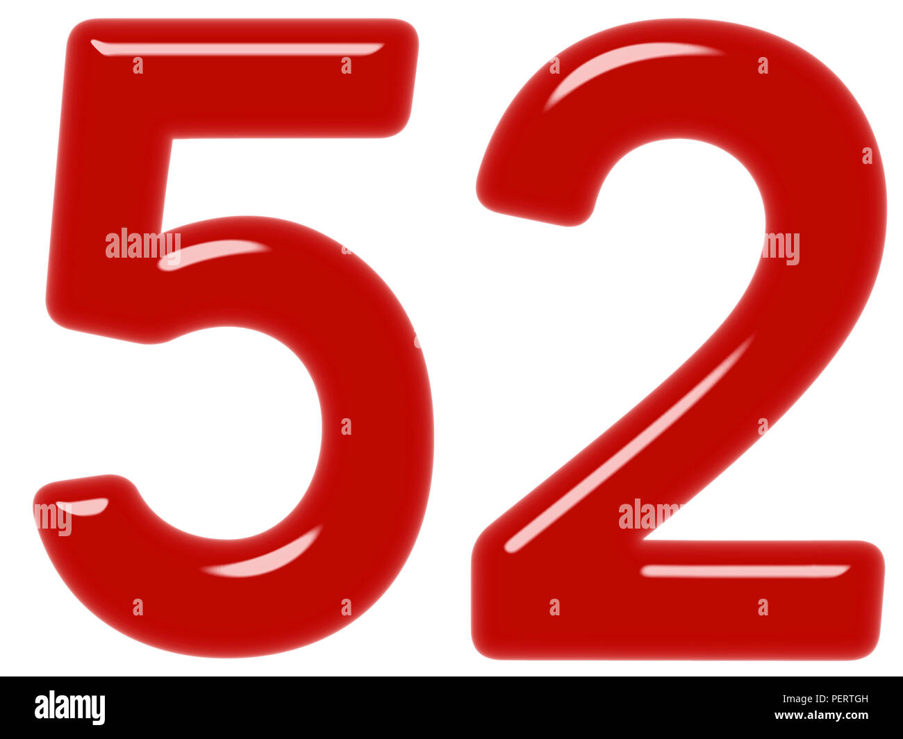 Numeral 52, fifty two, isolated on white background, 3d render Stock ...