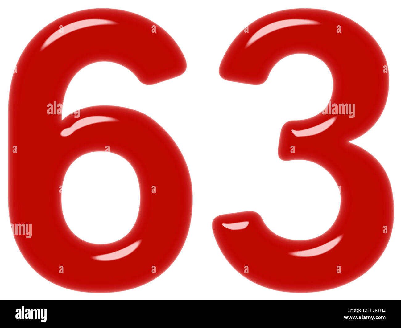 Numeral 63, sixty three, isolated on white background, 3d render Stock ...