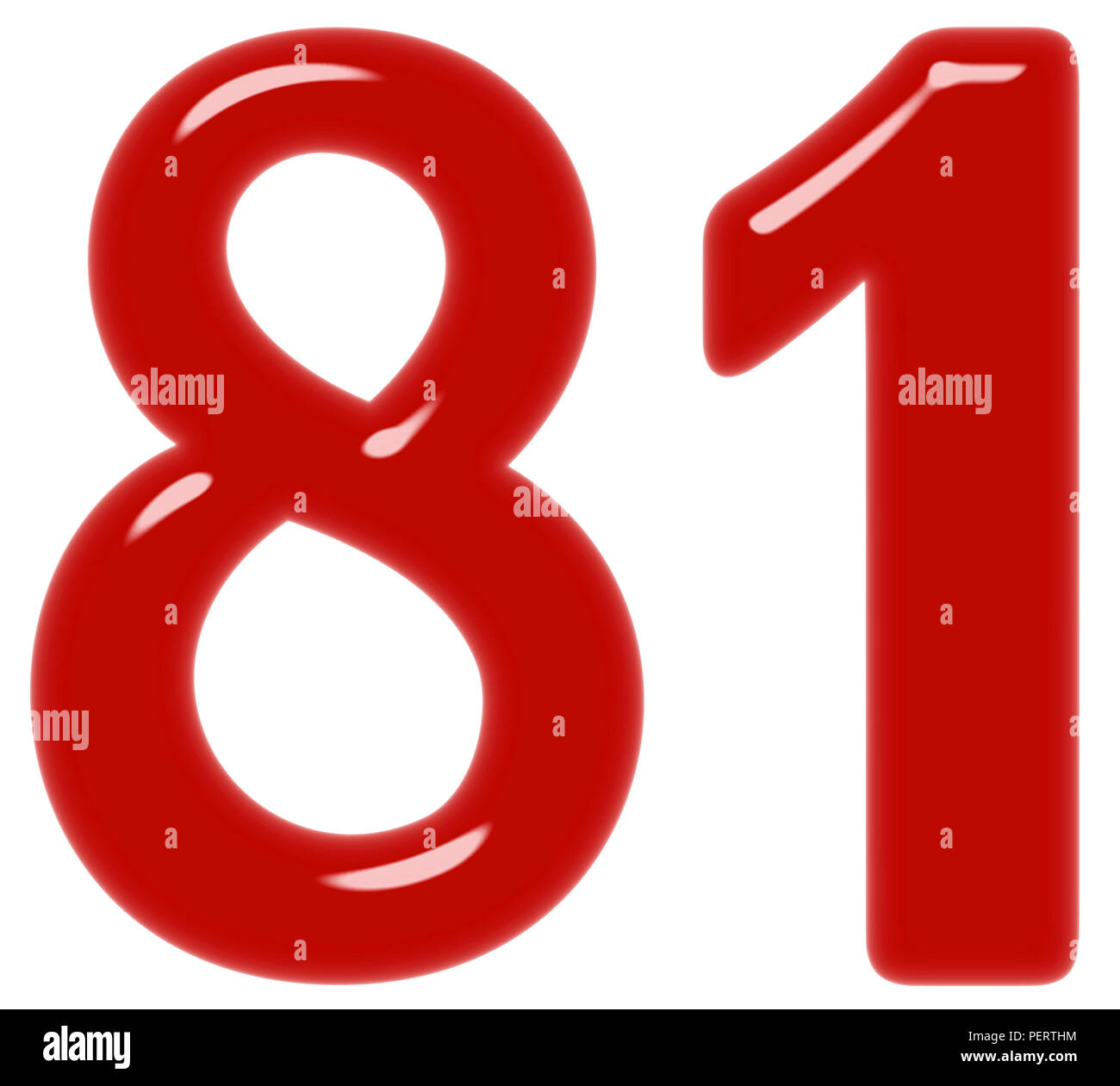 Numeral 81, eighty one, isolated on white background, 3d render Stock ...