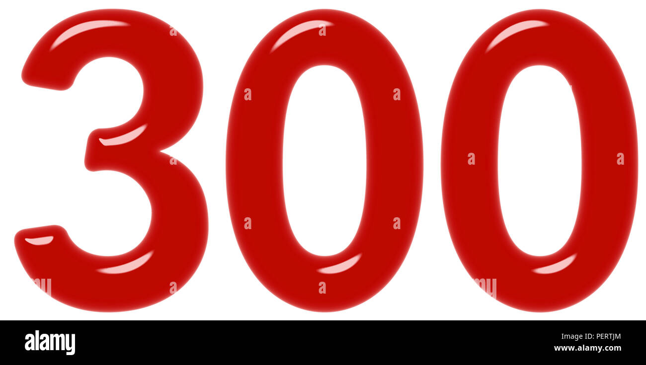 Numeral 300, three hundred, isolated on white background, 3d render ...