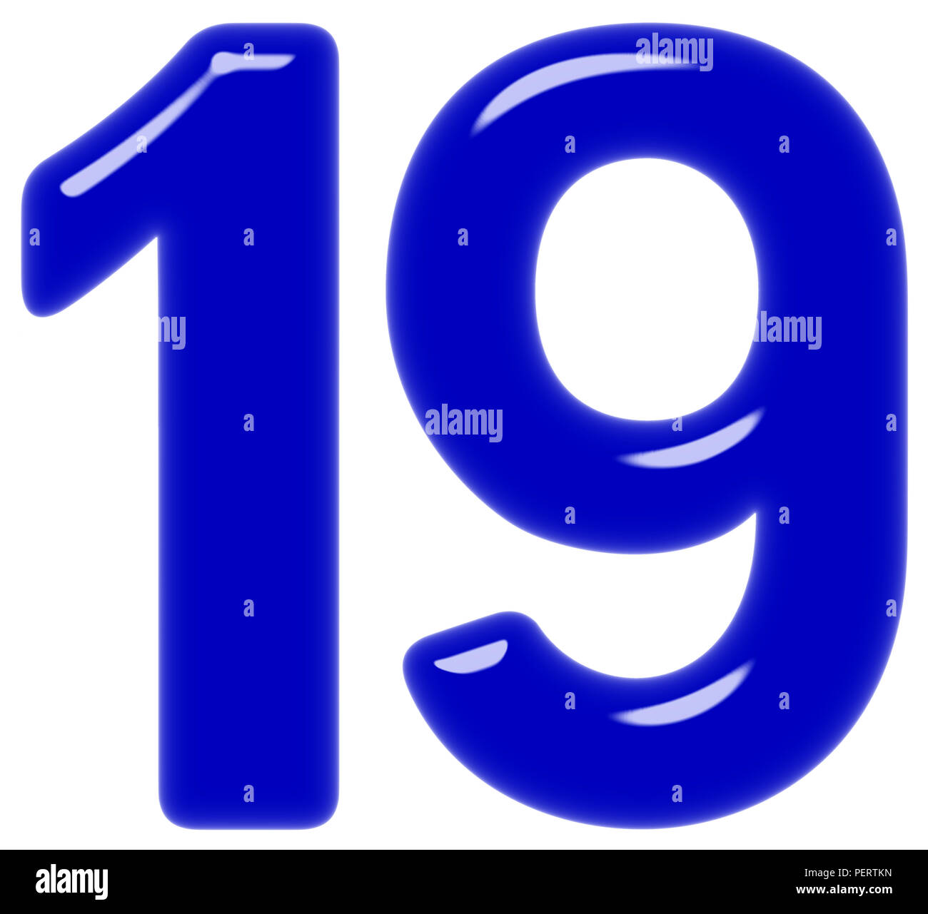 Numeral 19, nineteen, isolated on white background, 3d render Stock ...