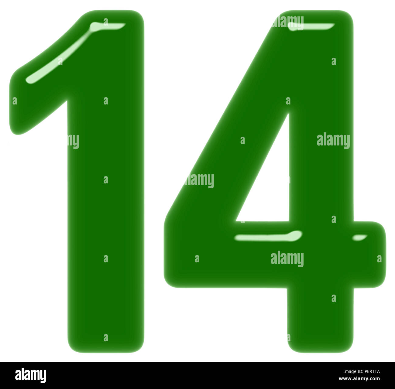 Numeral 14, fourteen, isolated on white background, 3d render Stock ...