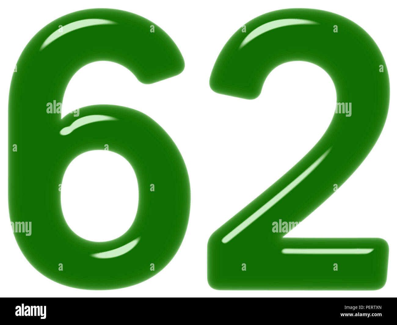 Numeral 62, sixty two, isolated on white background, 3d render Stock ...