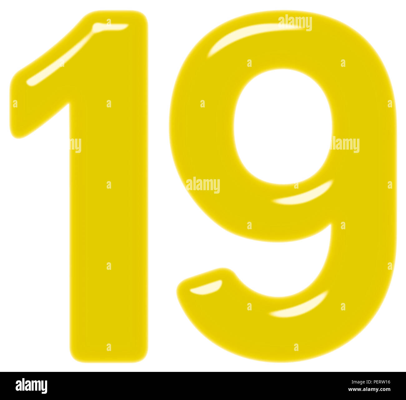 Numeral 19, nineteen, isolated on white background, 3d render Stock ...