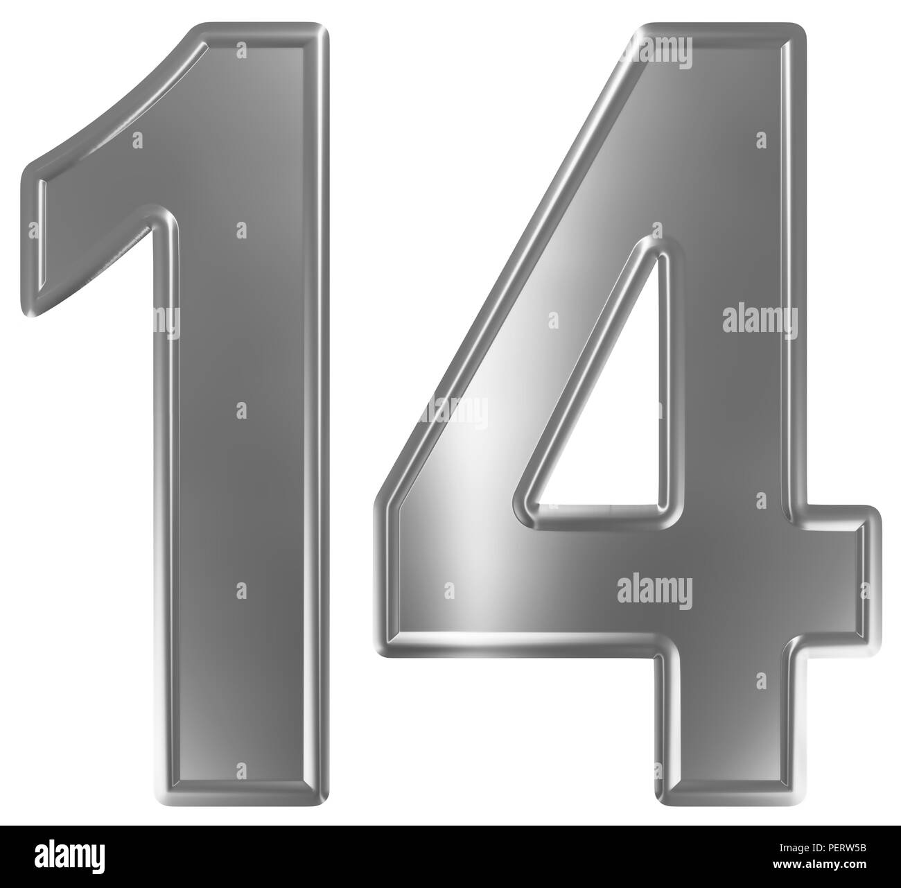 Numeral 14, fourteen, isolated on white background, 3d render Stock ...