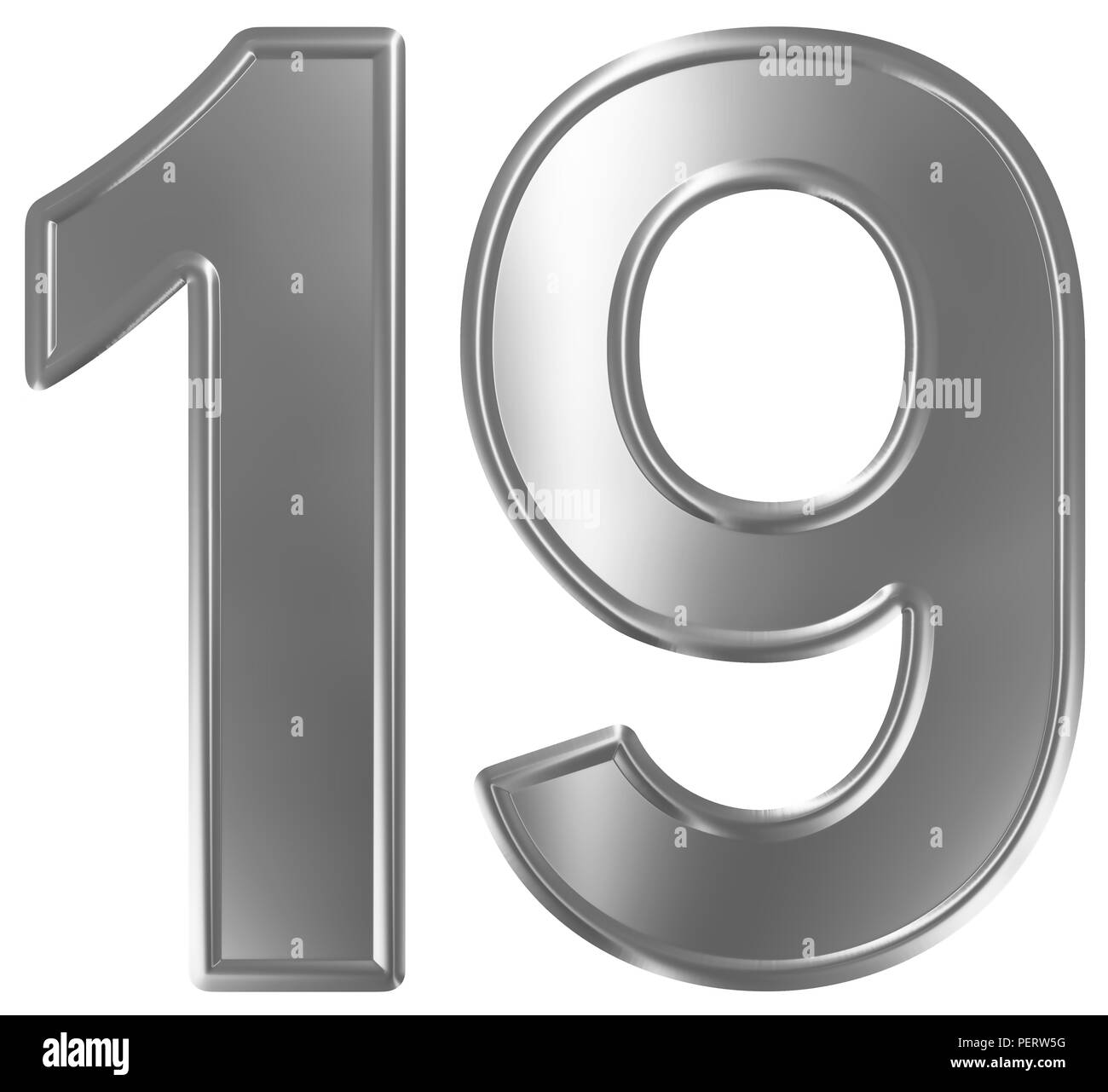 Numeral 19, nineteen, isolated on white background, 3d render Stock ...