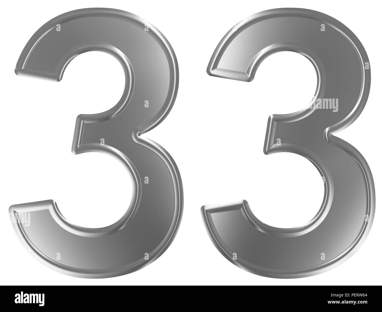 Numeral 33, thirty three, isolated on white background, 3d render Stock ...