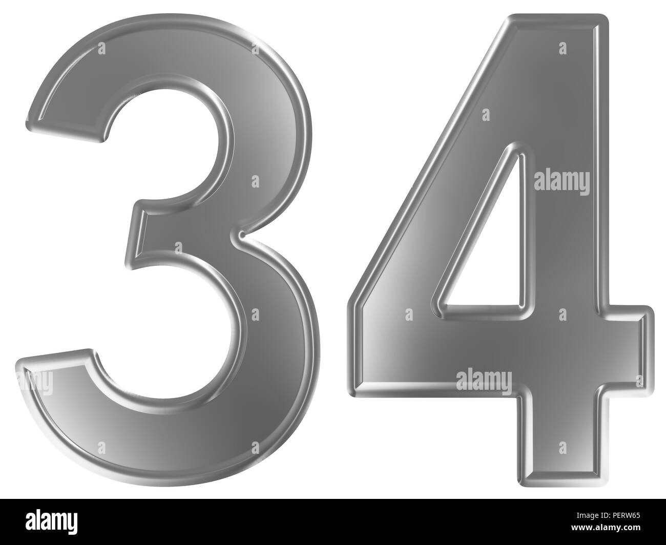 Numeral 34, thirty four, isolated on white background, 3d render Stock ...